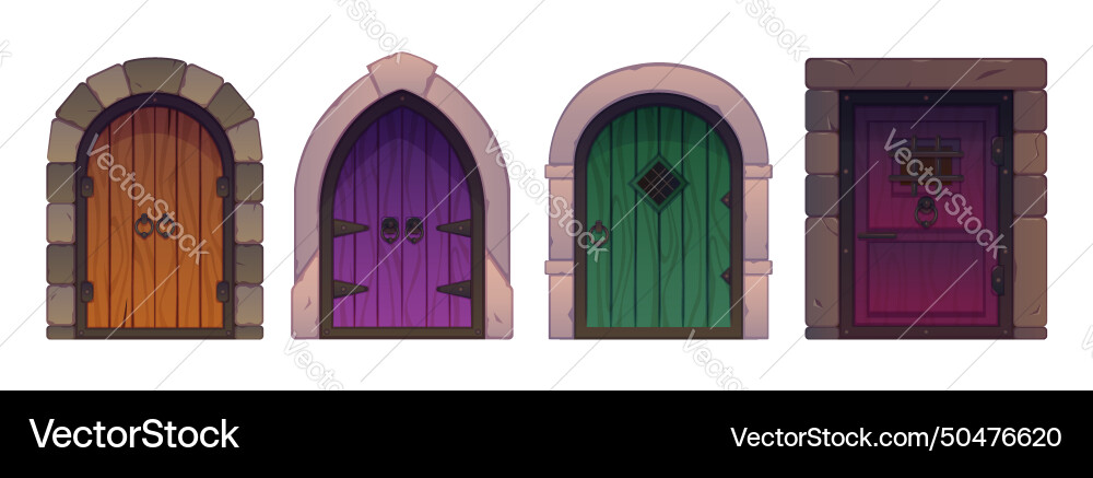 Medieval wooden doors set Royalty Free Vector Image