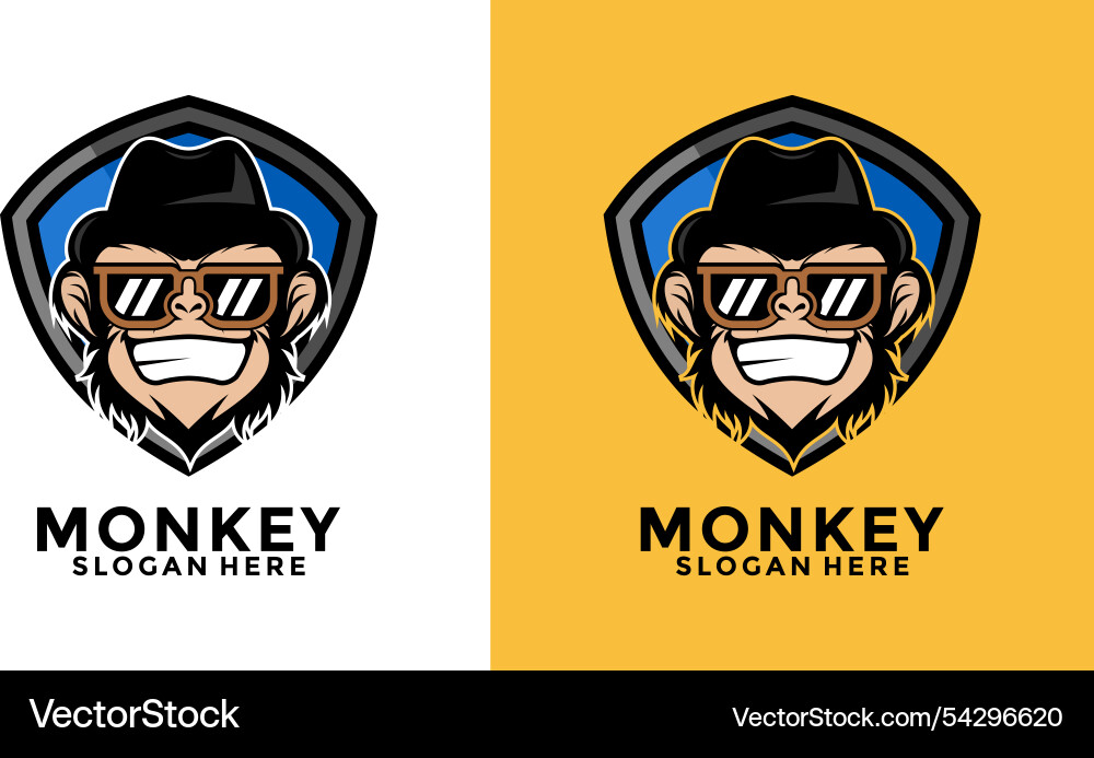 Monkey mascot logo geek chimpanzee Royalty Free Vector Image