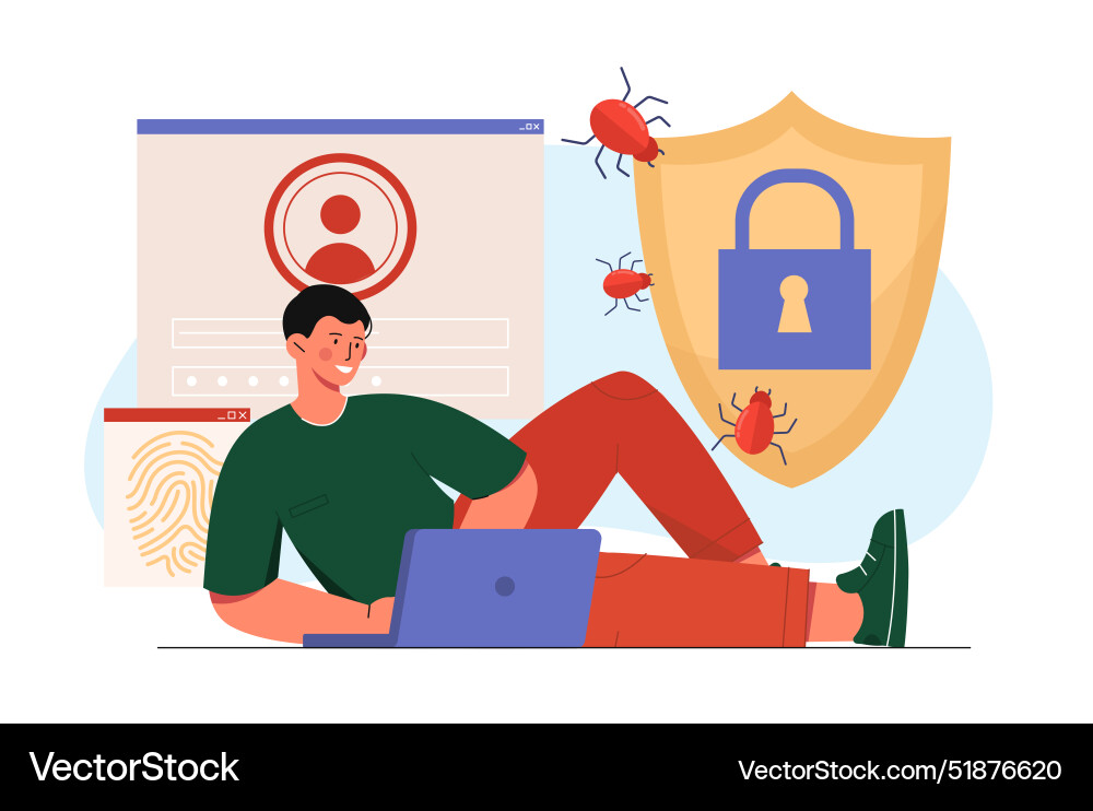 Protection from computer virus man with antivirus Vector Image