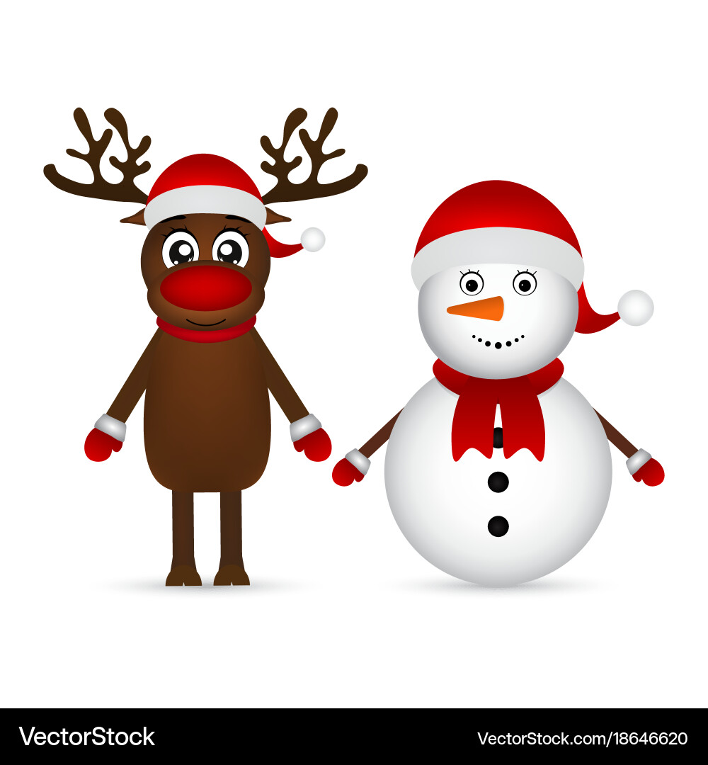 Snowman with reindeer standing on a white Vector Image