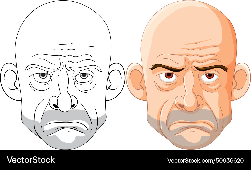 Two bald men with distinct facial expressions Vector Image