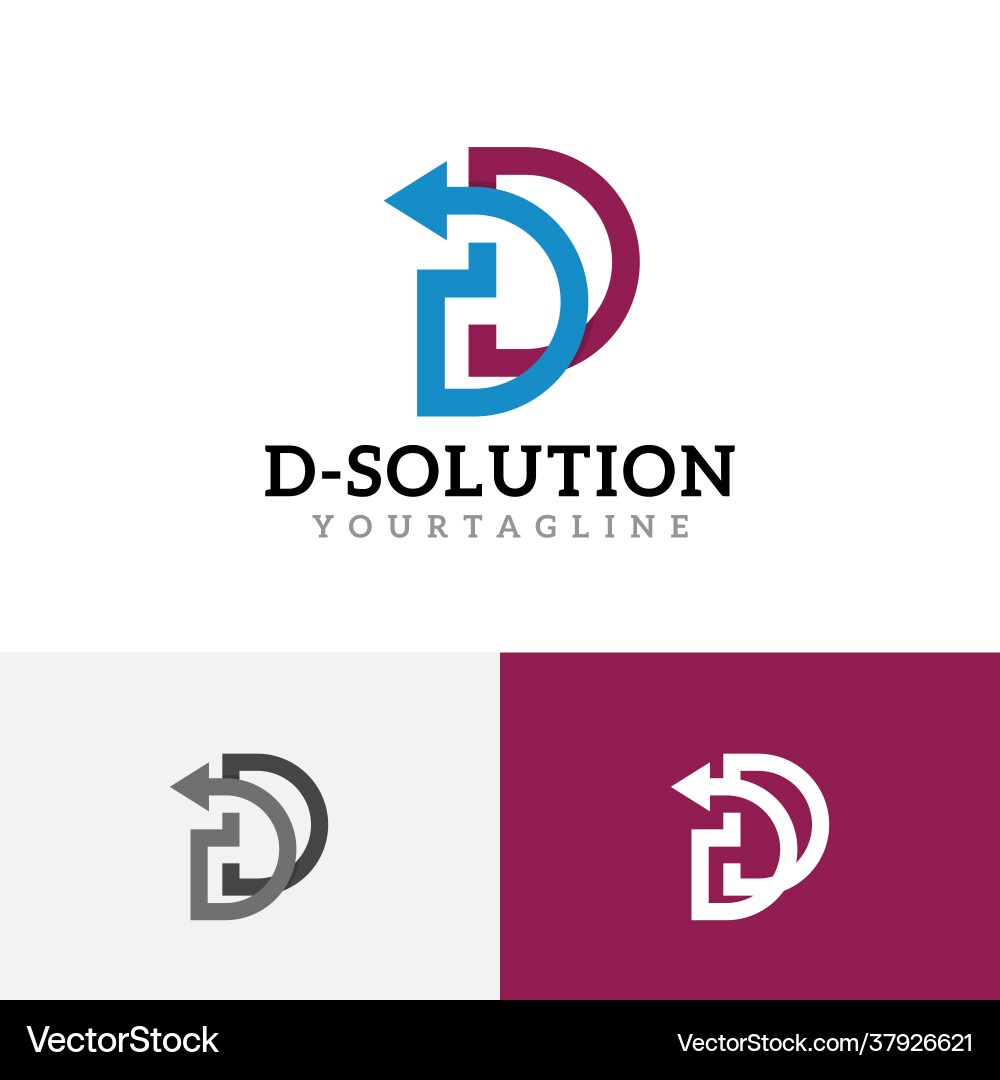 D letter arrow business solution simple line logo Vector Image