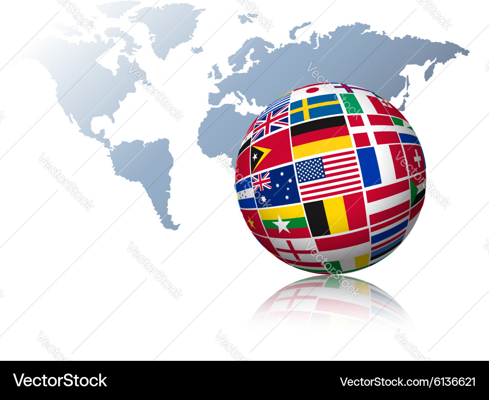 Globe made out of flags on a world map background Vector Image