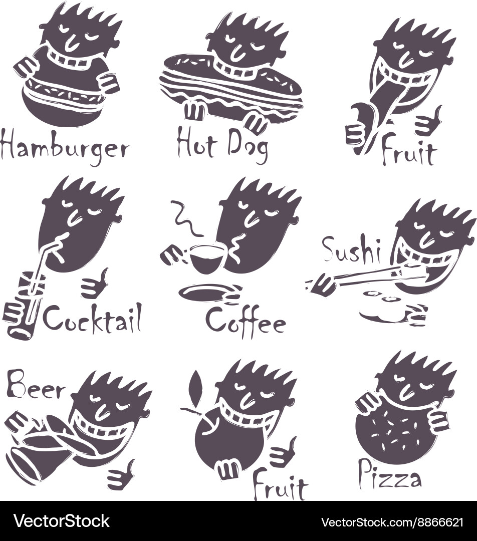 Head eating different dishes Royalty Free Vector Image