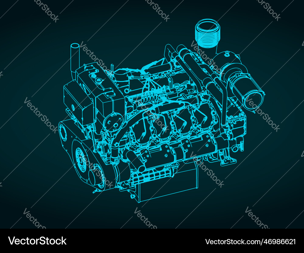 Heavy duty marine diesel engine blueprint Vector Image