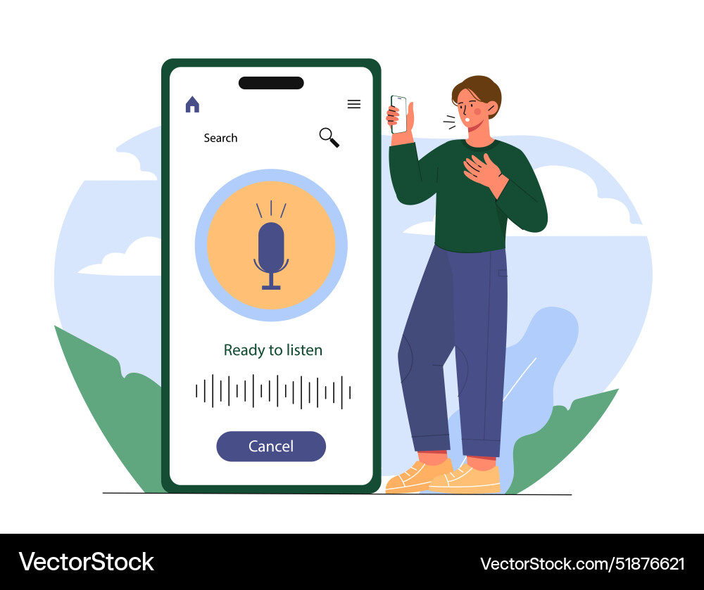 Man with voice search guy virtual assistant Vector Image