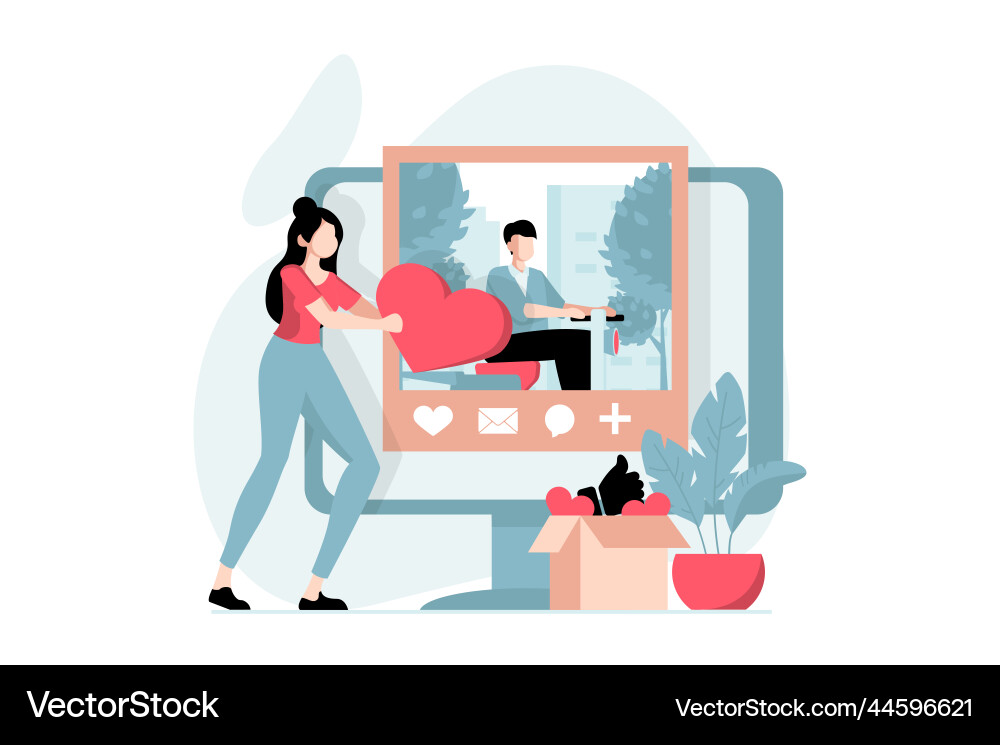 Social network concept with people scene in flat Vector Image