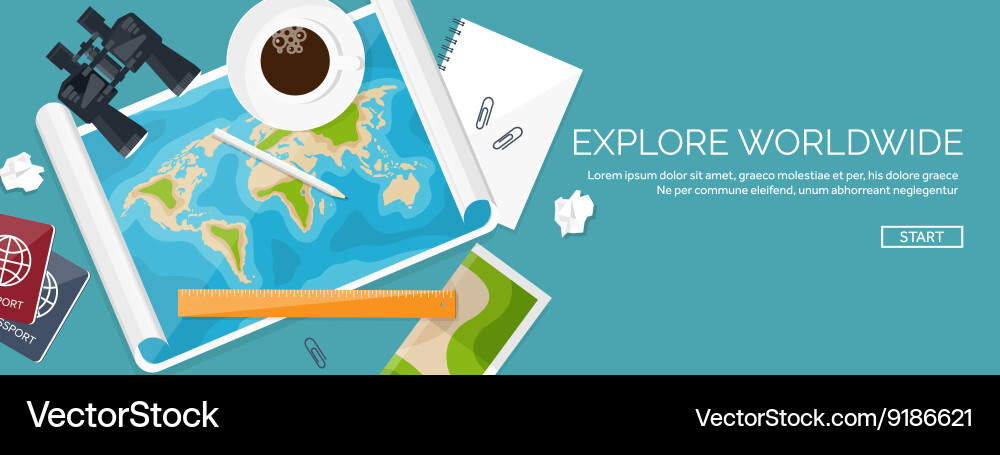 Travel and tourism flat style world earth map Vector Image