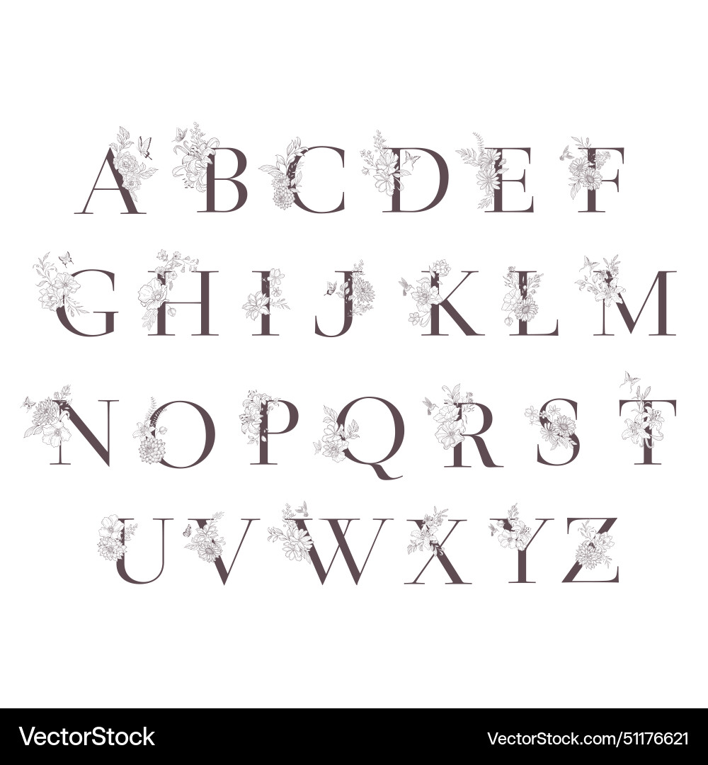 Wedding floral alphabet Royalty Free Vector Image