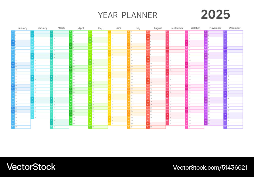 Year planner 2025 calendar Royalty Free Vector Image