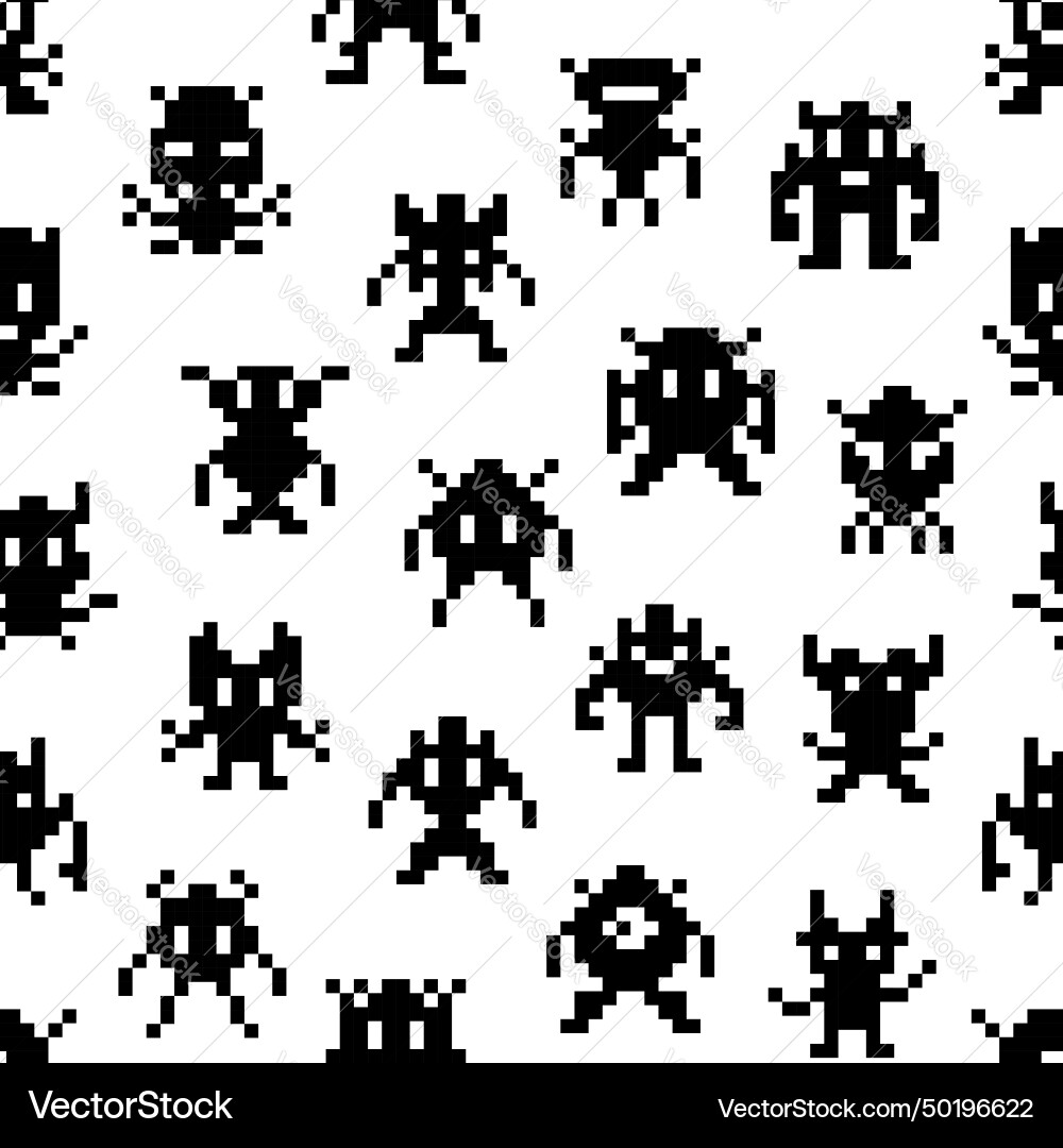 Arcade game pixel monster seamless pattern Vector Image