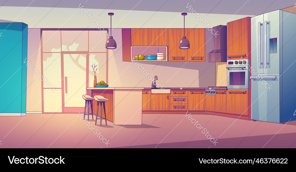 Kitchen room cartoon interior Royalty Free Vector Image