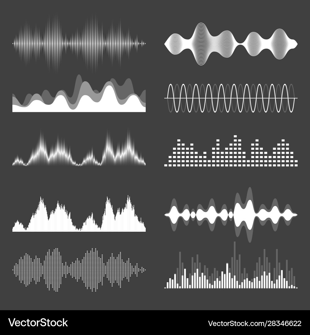 Sound waves collection analog and digital audio Vector Image