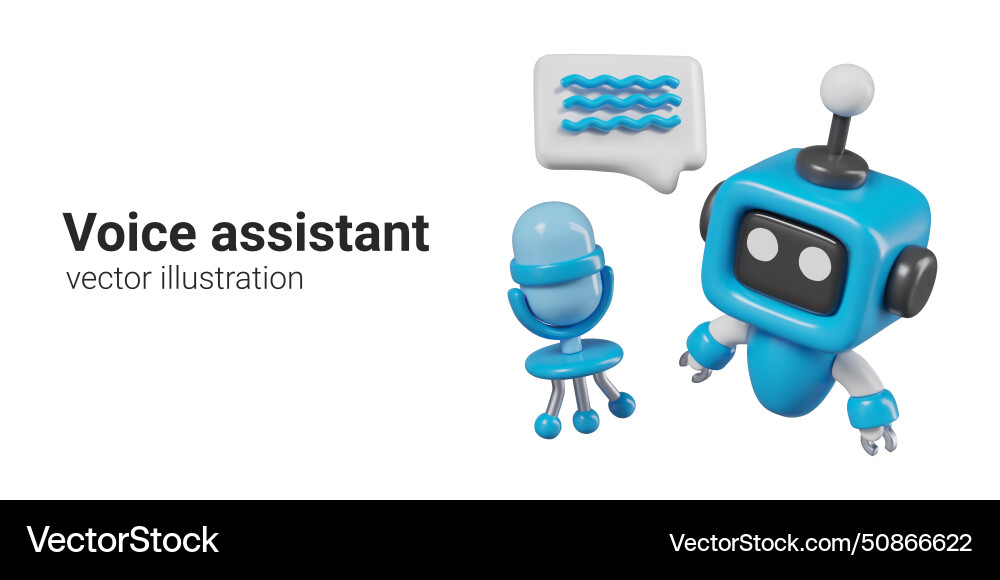 Voice assistant realistic blue robot microphone Vector Image