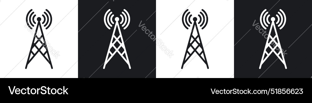 Broadcast tower icon set in black and white filld Vector Image