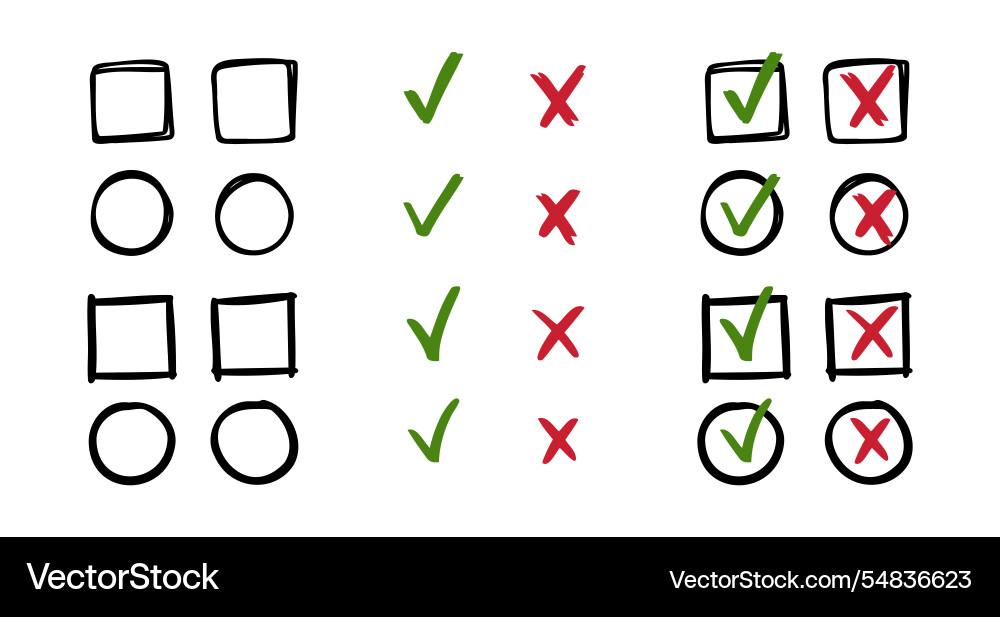Check and cancel signs doodle icons yes Royalty Free Vector