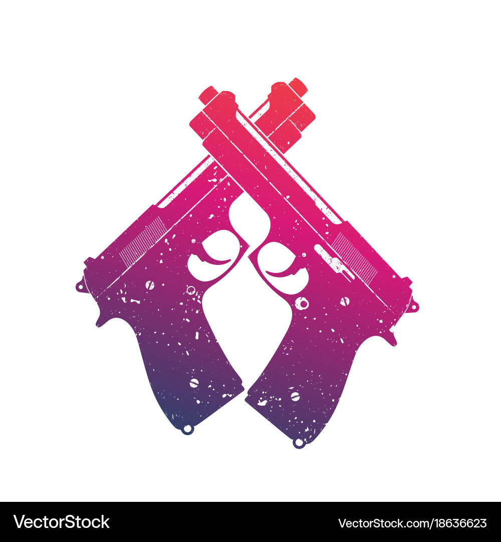 Crossed modern pistols guns over white Royalty Free Vector