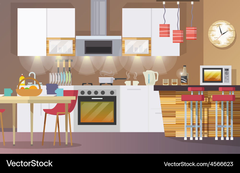 Kitchen interior flat Royalty Free Vector Image