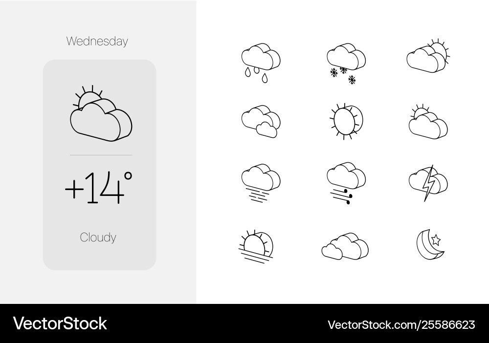 Modern Weather Icons - 3D Outline Set Royalty Free Vector