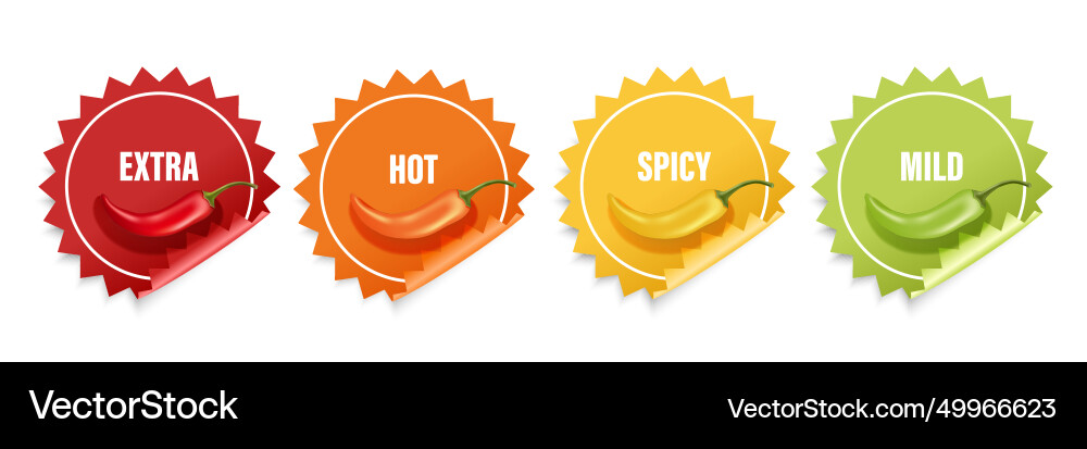 Realistic round stickers with spicy chili Vector Image