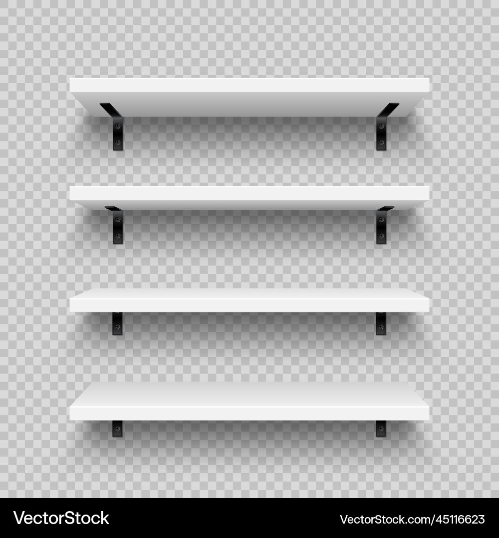 Realistic white store shelves with wall mount Vector Image