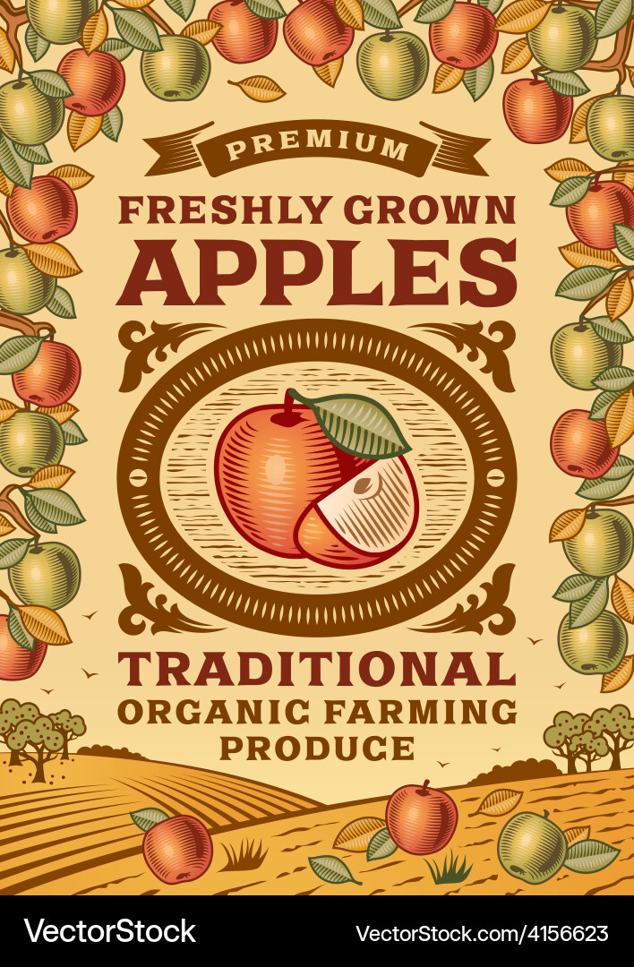 Retro Apple Poster - Woodcut Style – Royalty-Free Vector | VectorStock