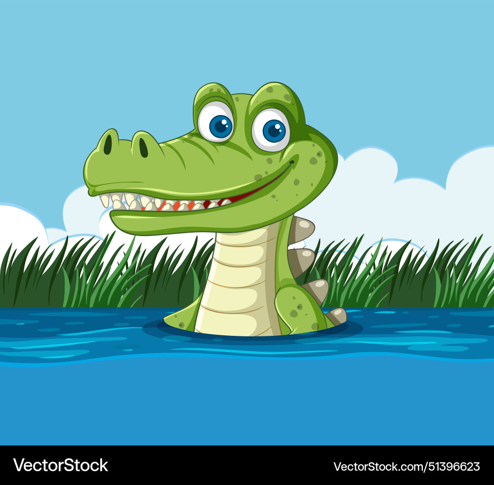 Smiling crocodile in a blue pond Royalty Free Vector Image