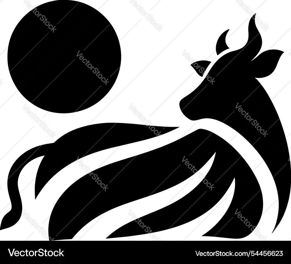 Stylized bull silhouette with sun Royalty Free Vector Image