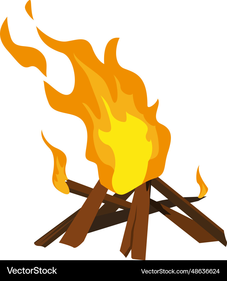 Bonfire burning flame with wooden plank glowing Vector Image