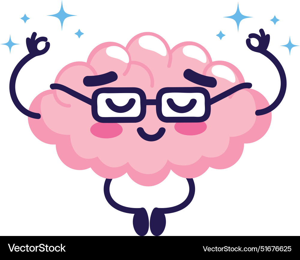 Cute brain in meditation cartoon Royalty Free Vector Image