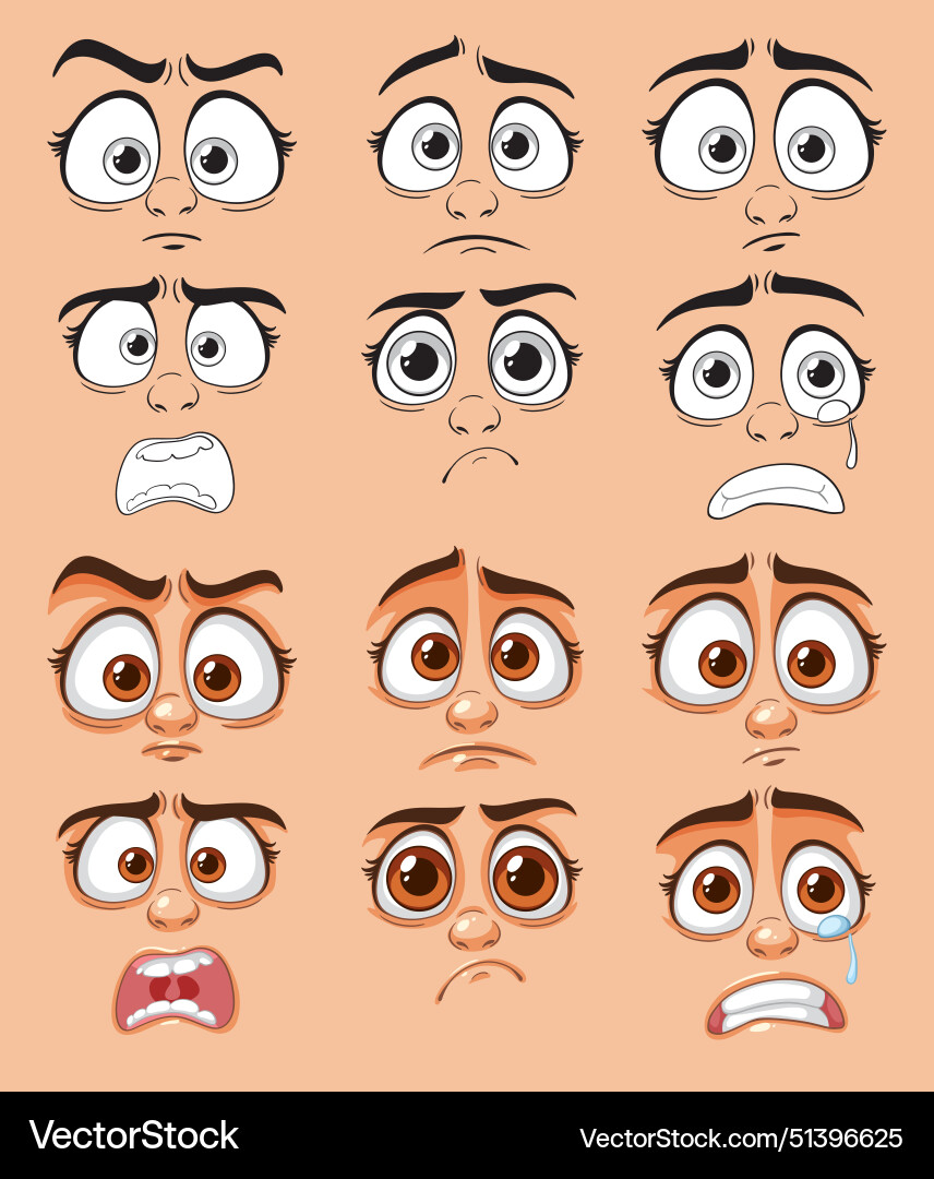 Different emotions shown through cartoon faces Vector Image