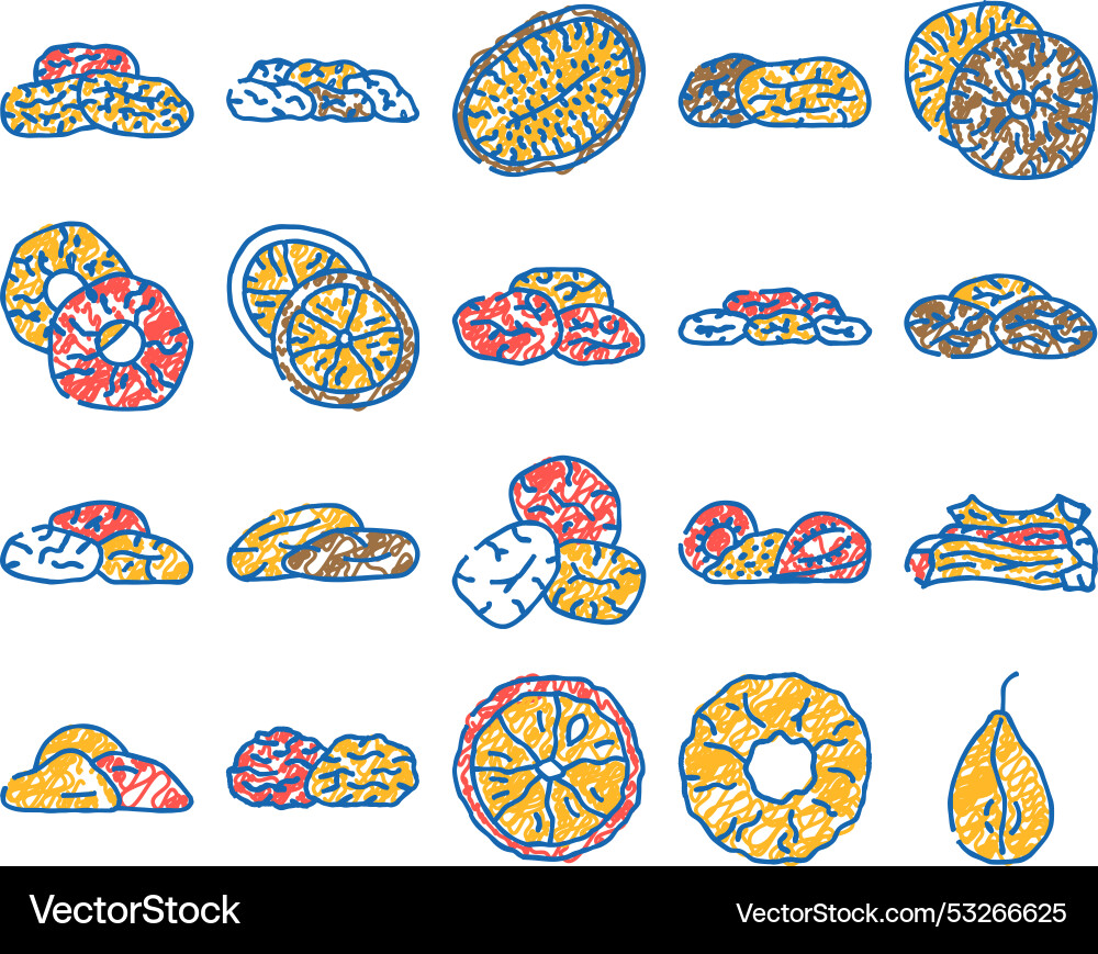 Fruit dry snack nut mix icon hand drawn Royalty Free Vector