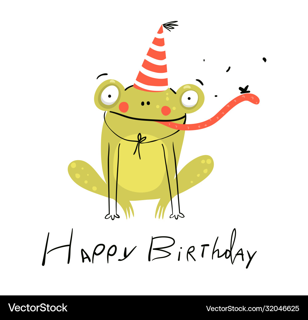 Little amusing frog happy birthday congratulation Vector Image