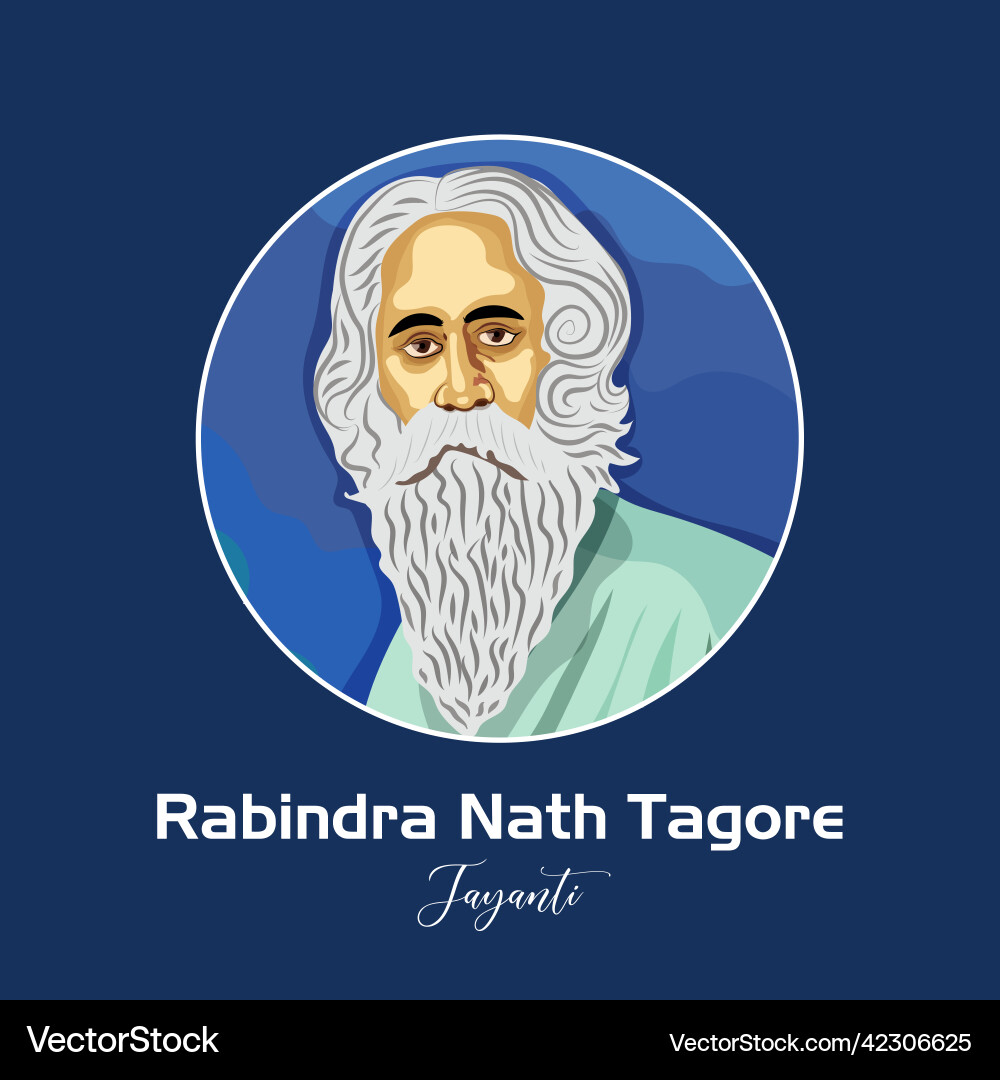 Rabindranath tagore jayanti greeting card design Vector Image