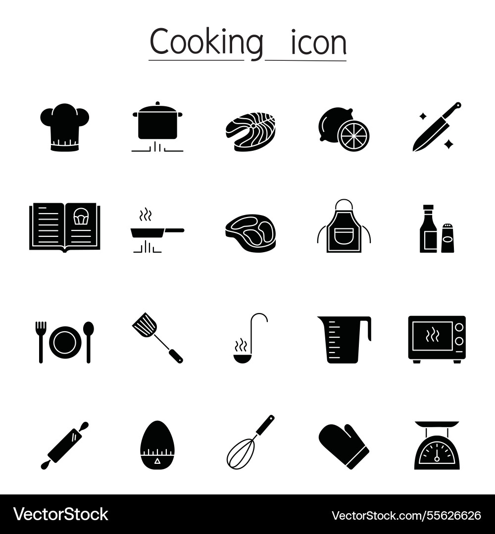 Cooking icon set in glyph style Royalty Free Vector Image