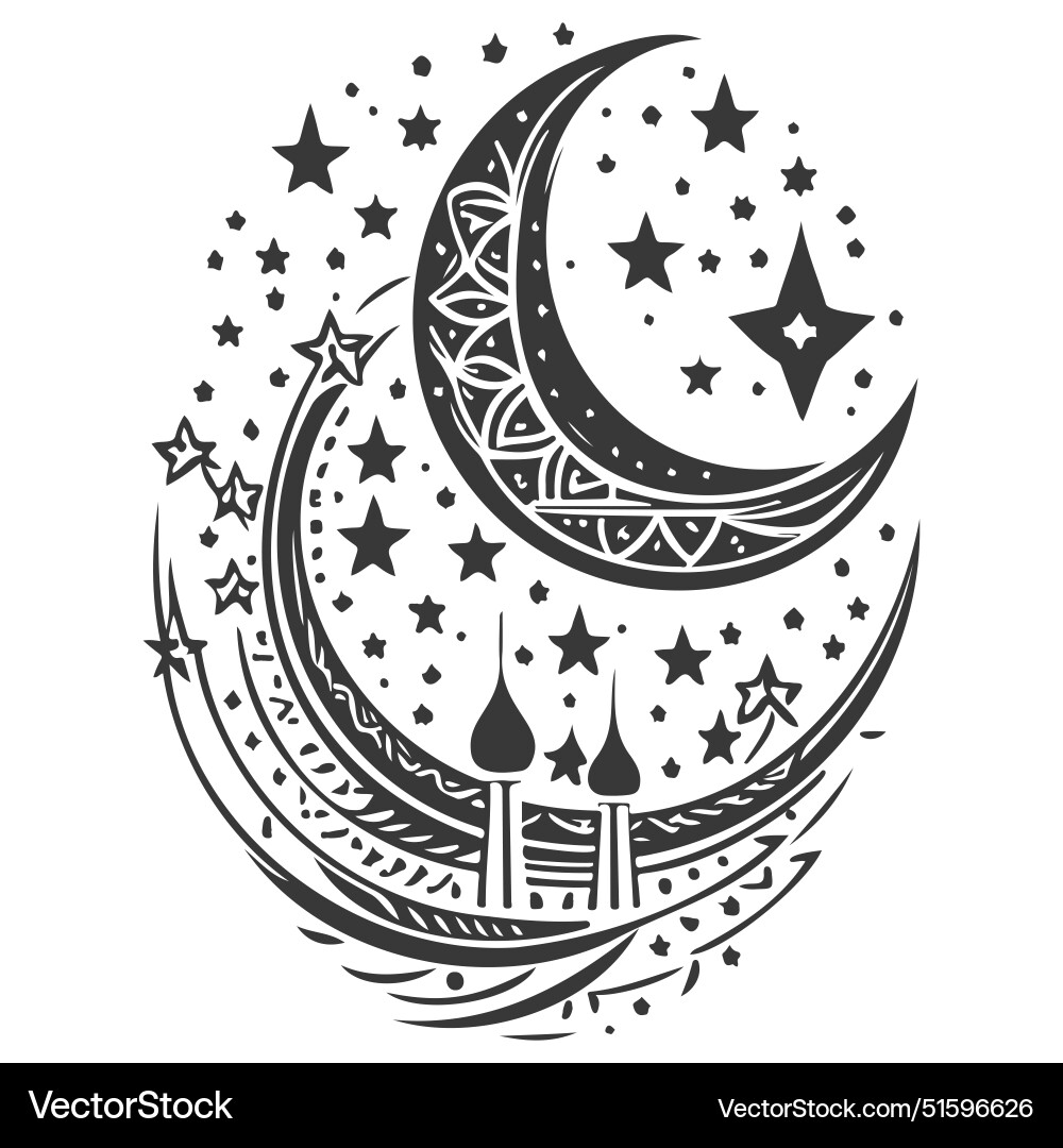 Moon star ramadan arabic islamic grey Royalty Free Vector