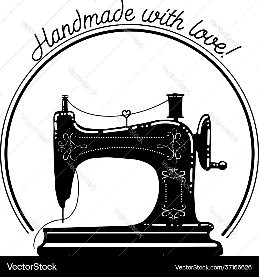 Outline victorian sewing machine decorated Vector Image
