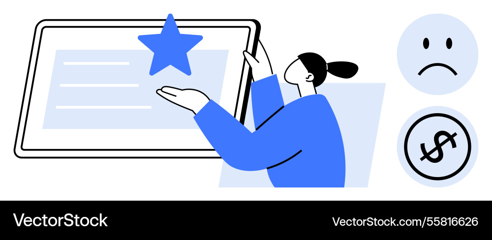 Woman rating content on digital screen with star Vector Image