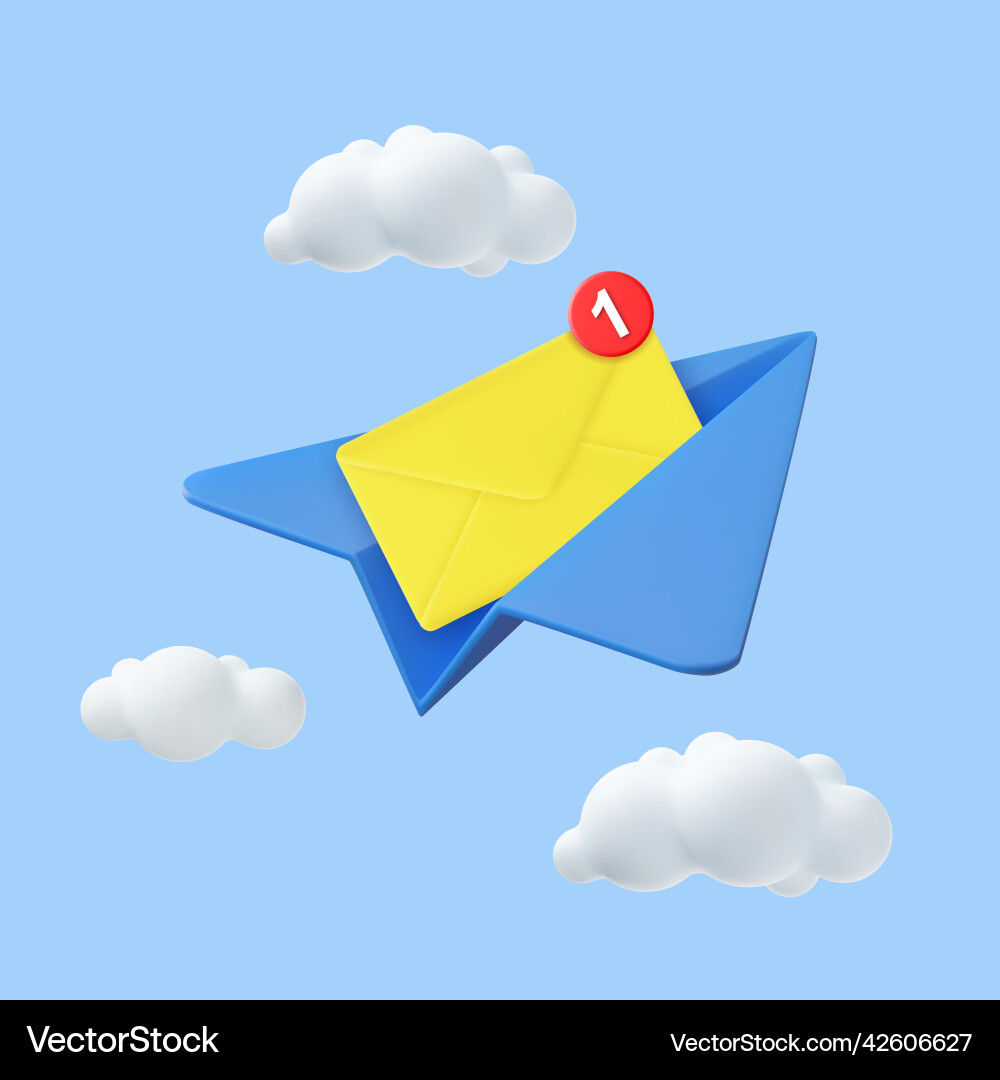 3d paper airplane with envelope Royalty Free Vector Image