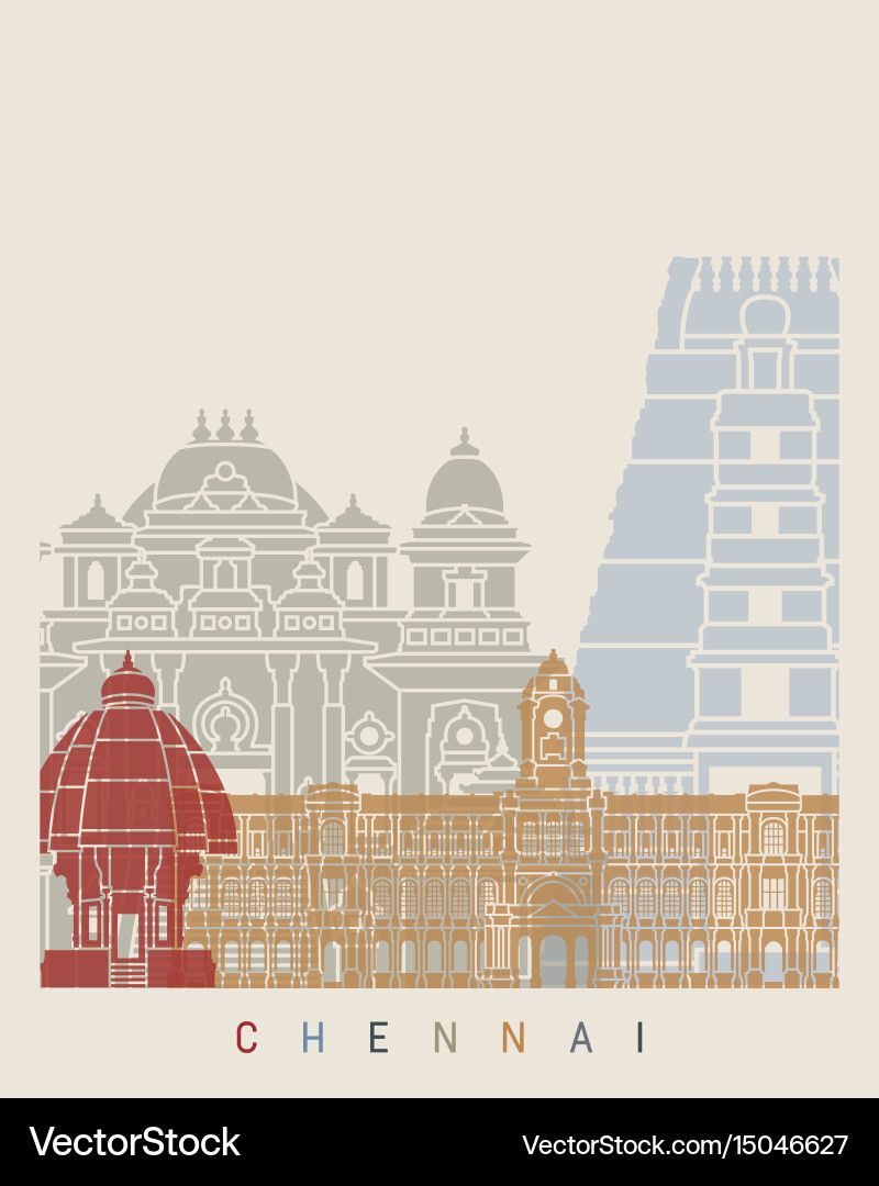 Chennai skyline poster Royalty Free Vector Image