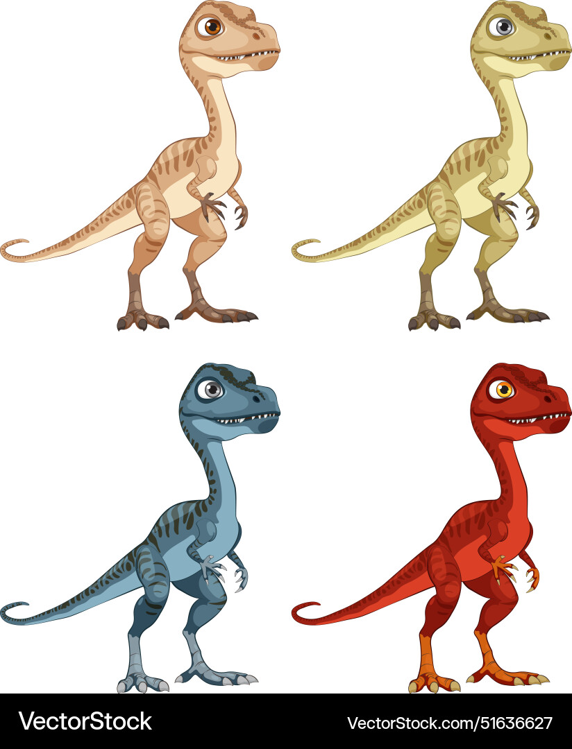 Four vibrant dinosaurs in different colors Vector Image
