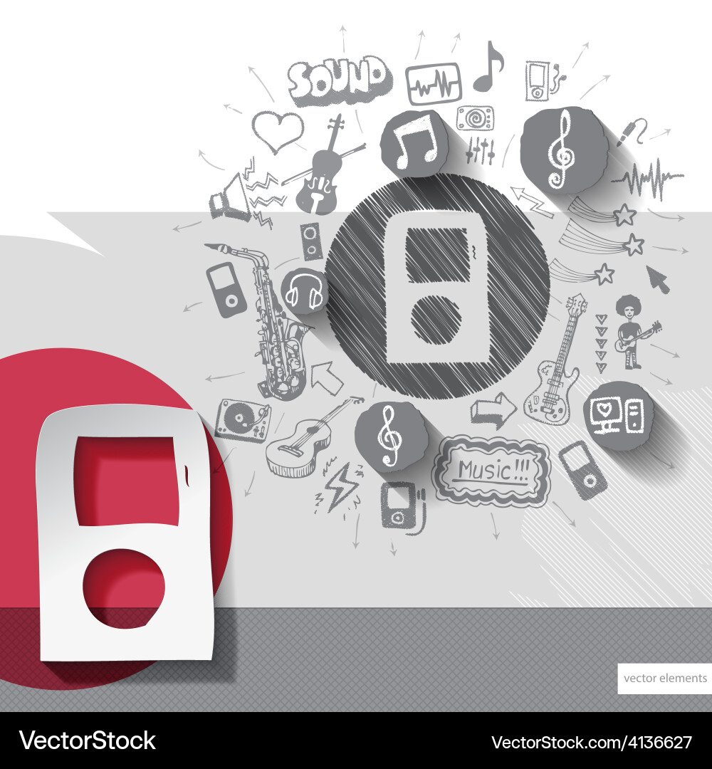 Hand drawn walkman icons with background Vector Image
