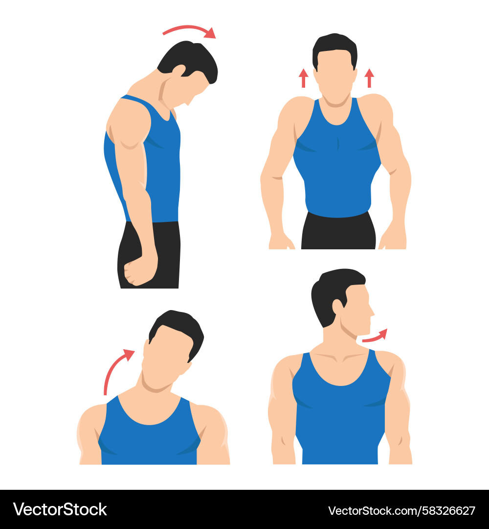 Man Performing Neck and Shoulder Stretch Vector Image