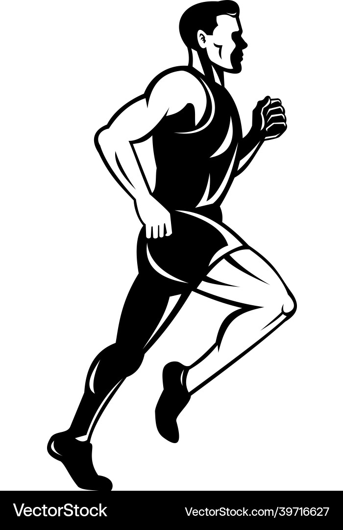 Marathon runner running side black and white Vector Image