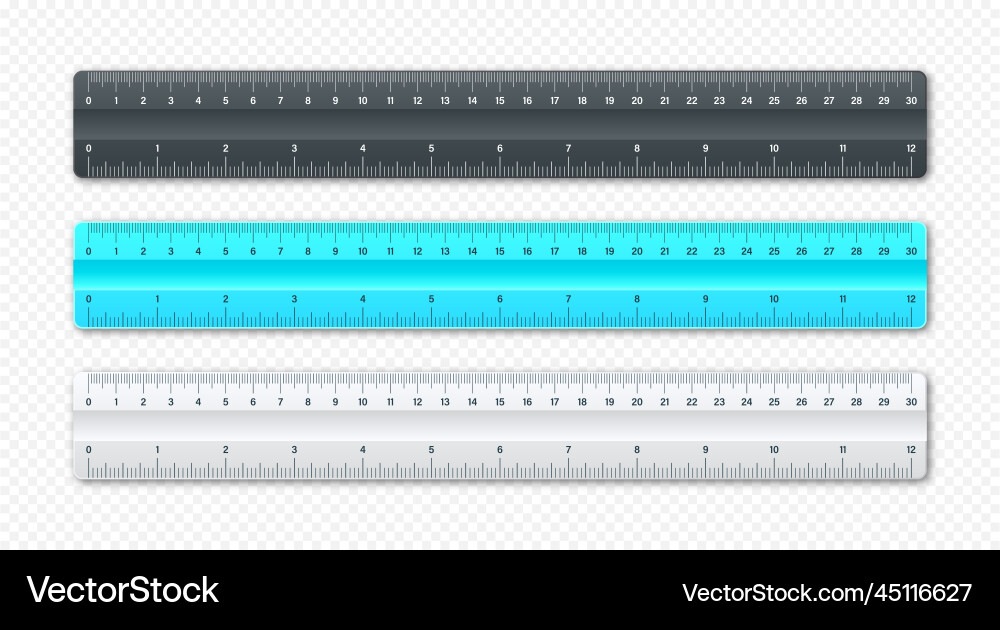 Realistic various plastic rulers with measurement Vector Image