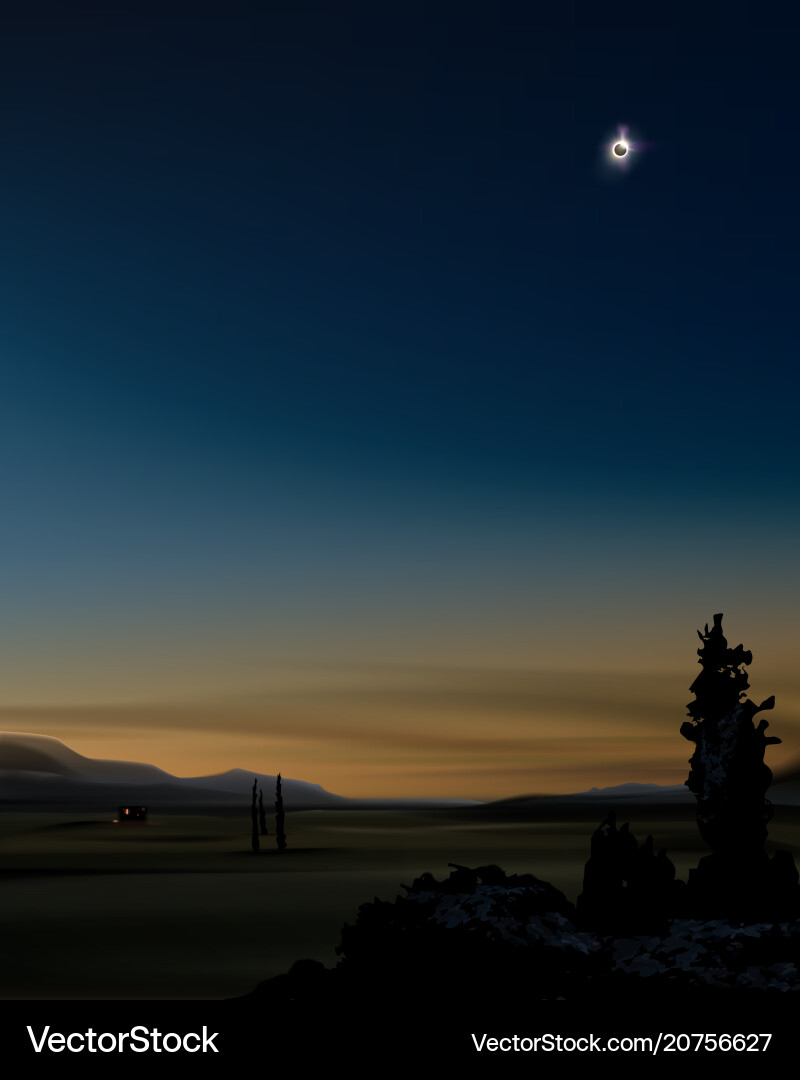 Solar eclipse at sunset Royalty Free Vector Image