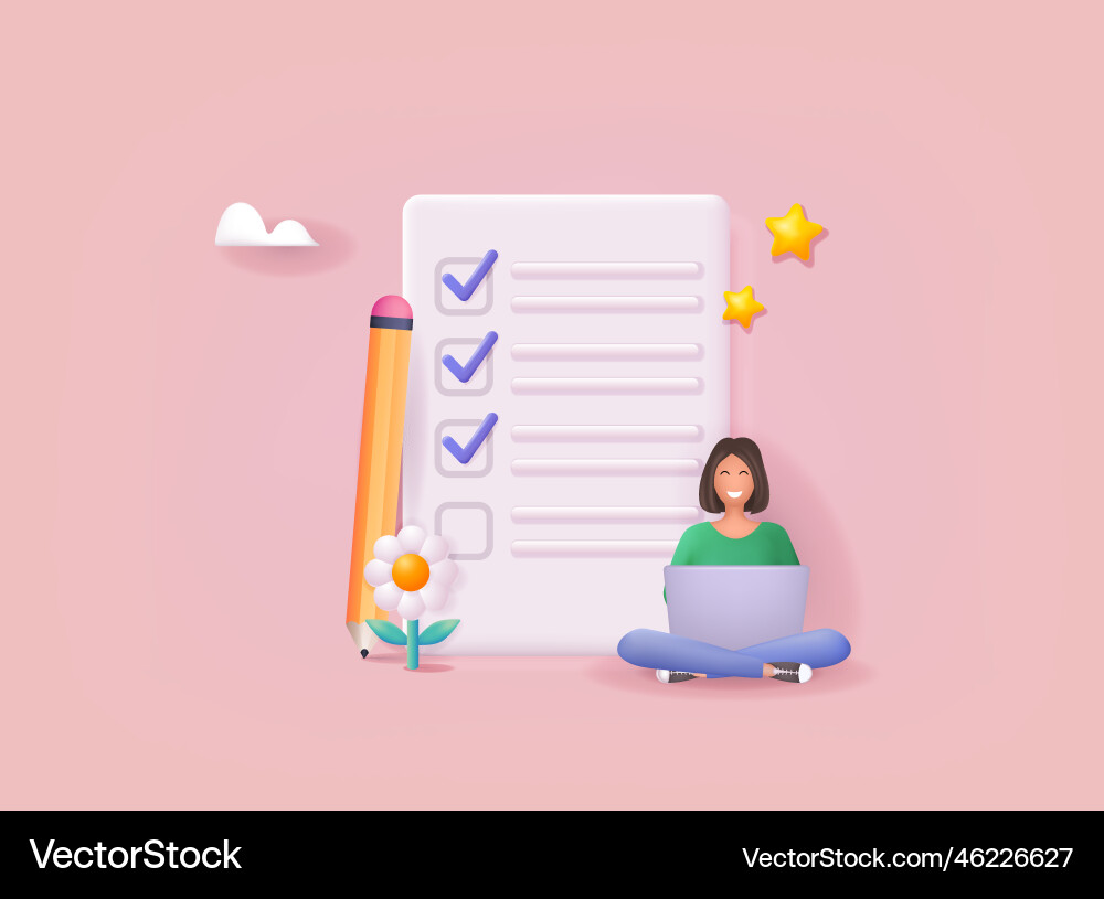 Woman Checking Off Tasks on Laptop Royalty Free Vector Image