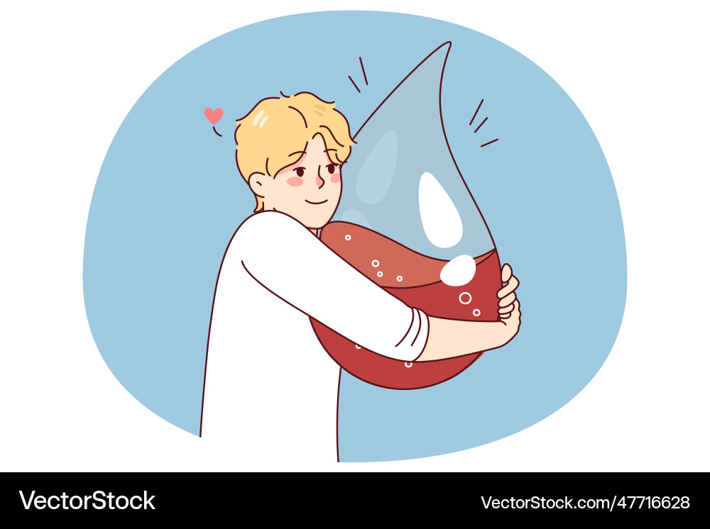 Man is holding drop with blood Royalty Free Vector Image