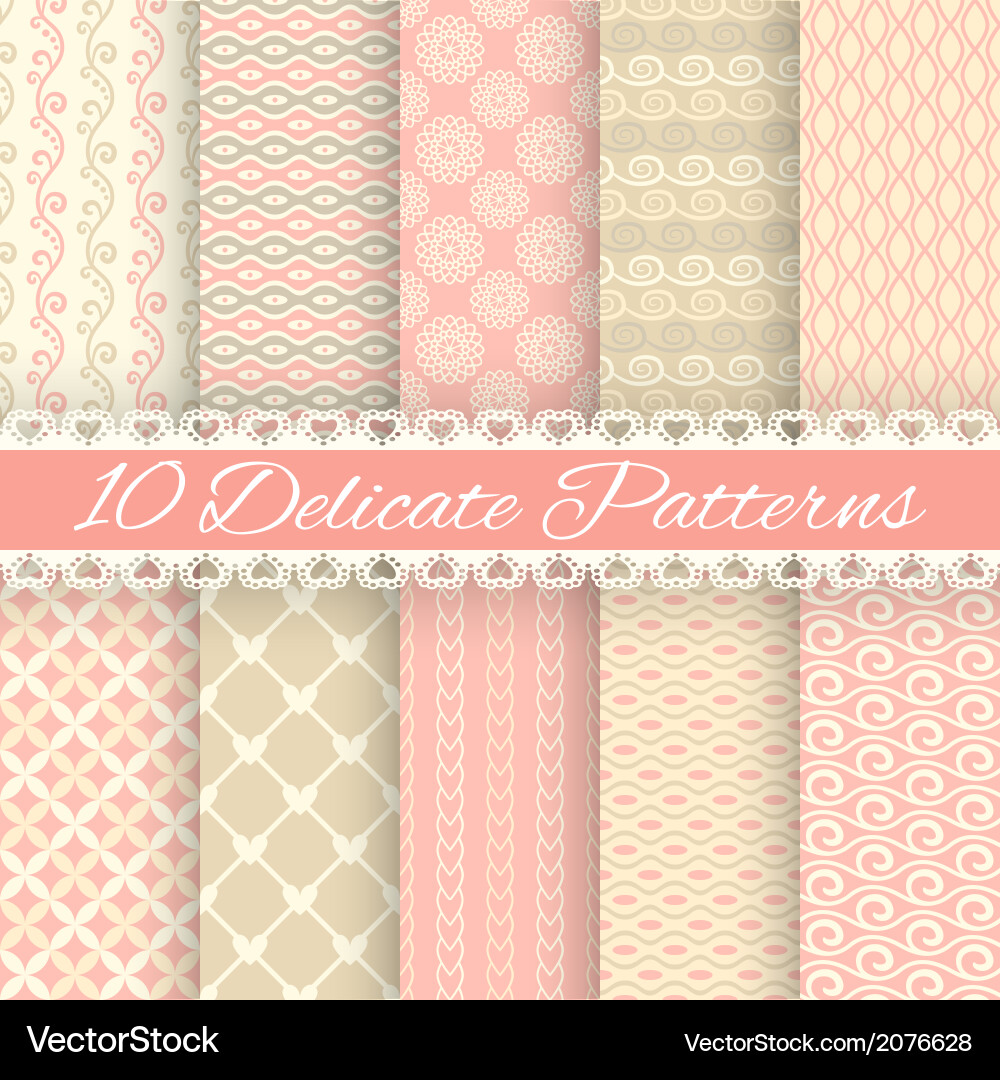 Pastel Wedding Patterns - Floral & Hearts Vector Image