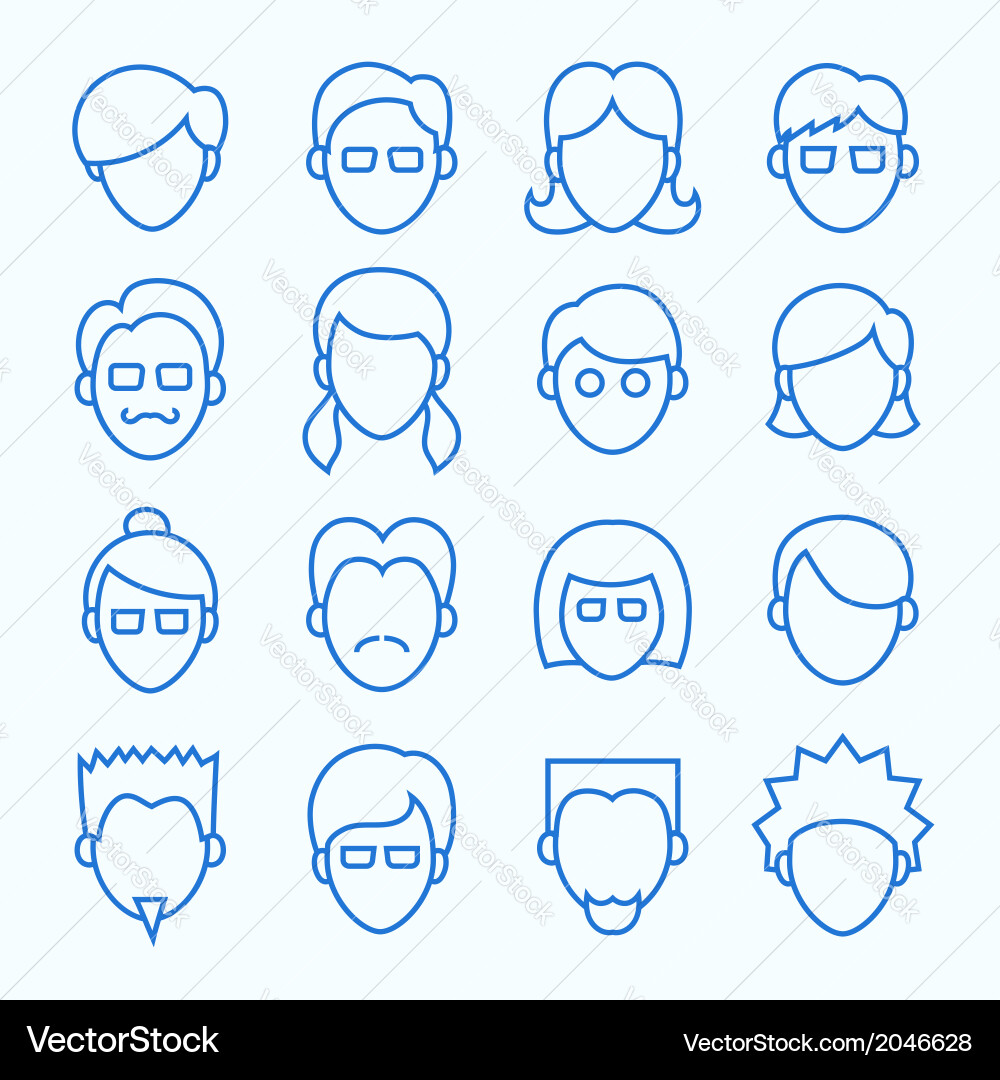 Simple line faces icons set Royalty Free Vector Image